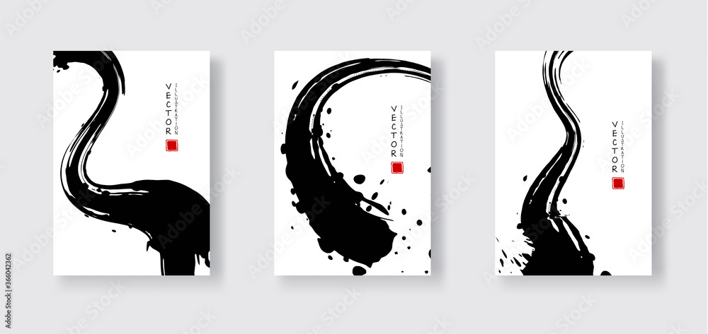 Black ink brush stroke on white background. Japanese style. Stock ...
