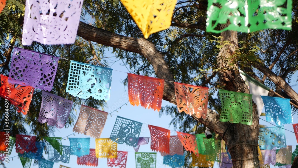 Colorful mexican perforated papel picado banner, festival colourful ...