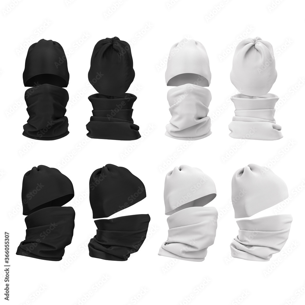 3d render of buffs. Option to wear. Cap and mask on the face. Black and ...