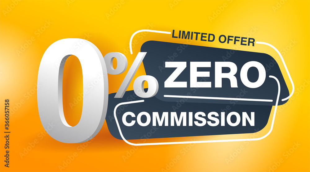 0 zero commission special offer banner template in yellow an dark gray ...