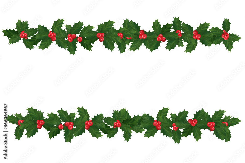 Mistletoe long borders. Clip art set on white background Stock ...