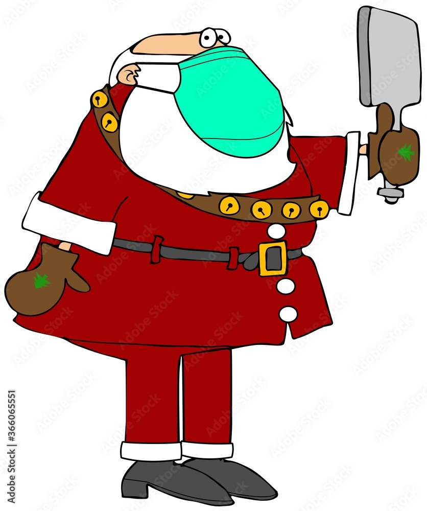 Santa looking into a mirror and wearing a face mask Stock Illustration ...
