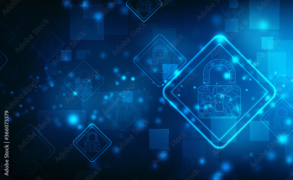 Closed Padlock on digital background, Technology security concept ...
