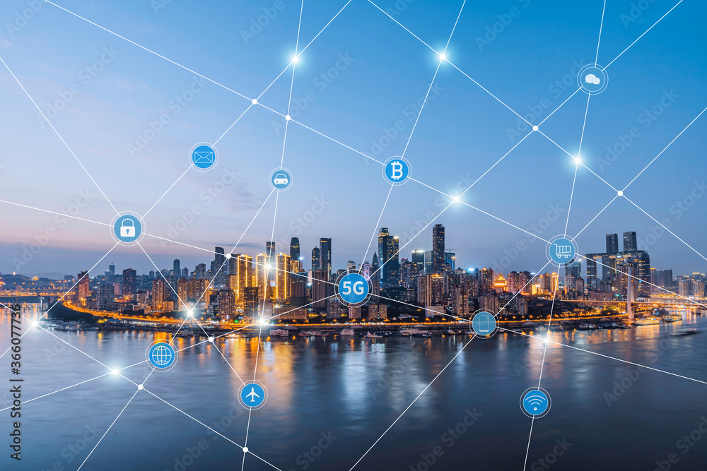 Photo & Art Print Big data concept for interconnection of tall ...