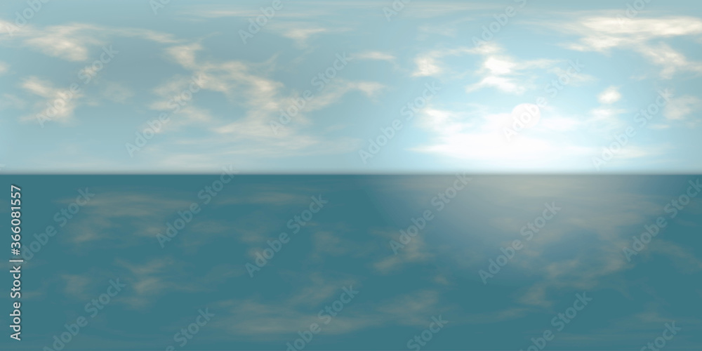 8K HDRI map: blue sky with a few clouds and a bright sun (360 degree ...