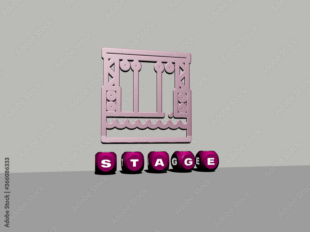 3D illustration of STAGE graphics and text made by metallic dice ...