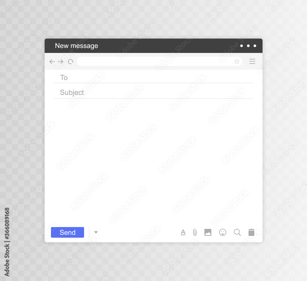 Email interface. Mail window template, internet message isolated frame ...