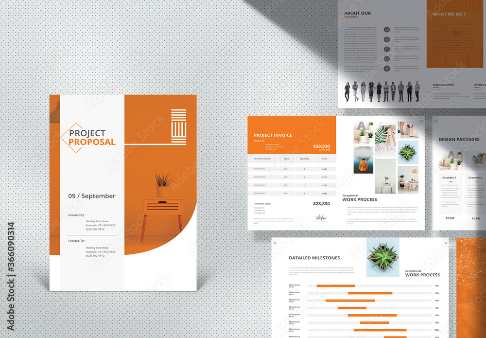 Project Proposal Layout with Orange Accents Stock Template | Adobe Stock