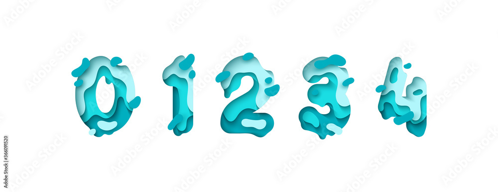 Paper cut number zero, one, two, three, four, figure 0, 1, 2, 3, 4 ...