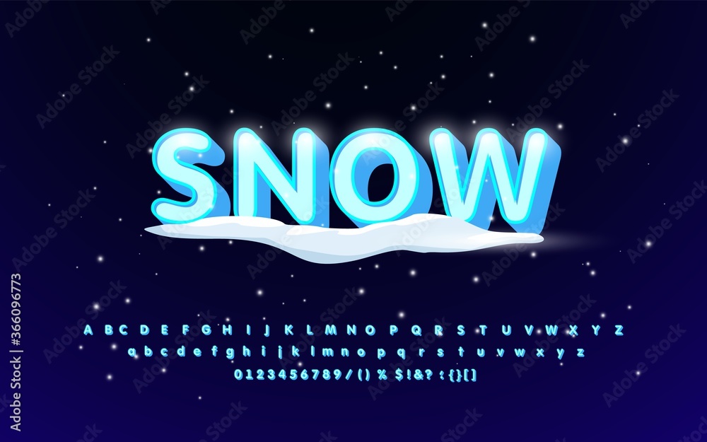 Vector winter alphabet with snowflakes. ABC letter, ice font, 3D blue ...