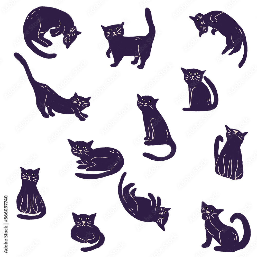 Cat clipart set hand drawn isolated on white background childish ...