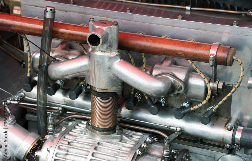 Old car engine, engine of an old car, supercharger of old muscule car ...