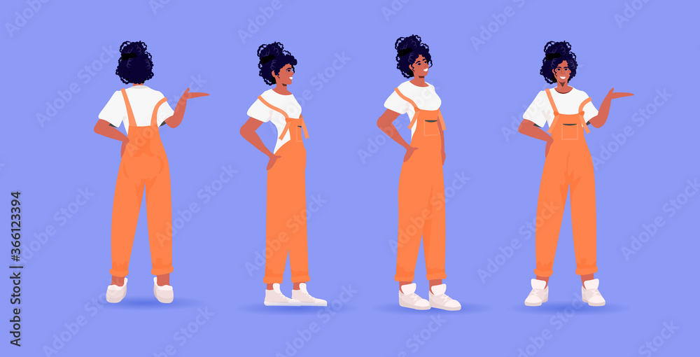 set woman in casual trendy clothes female cartoon character standing ...