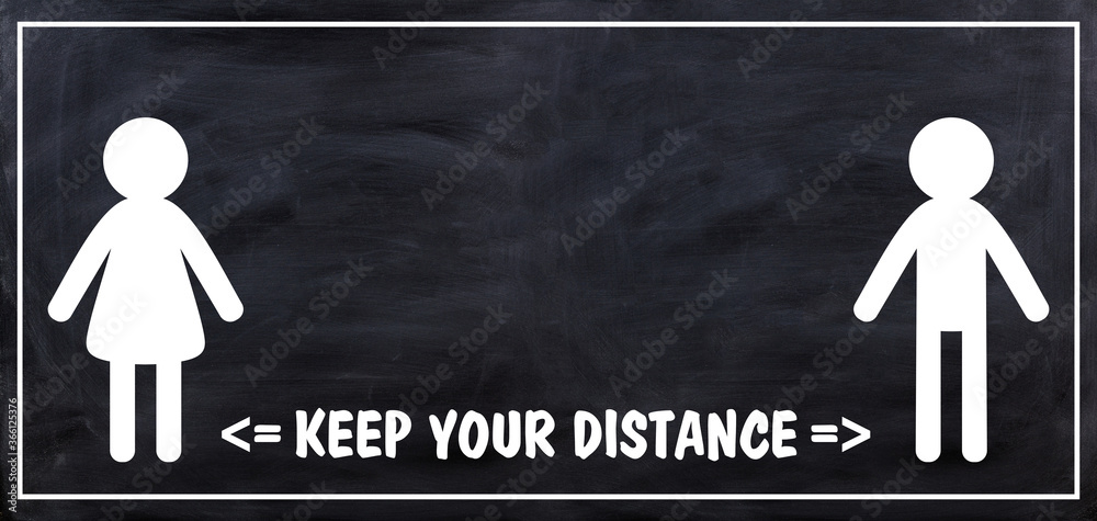 Students and KEEP YOUR DISTANCE text against black background ...