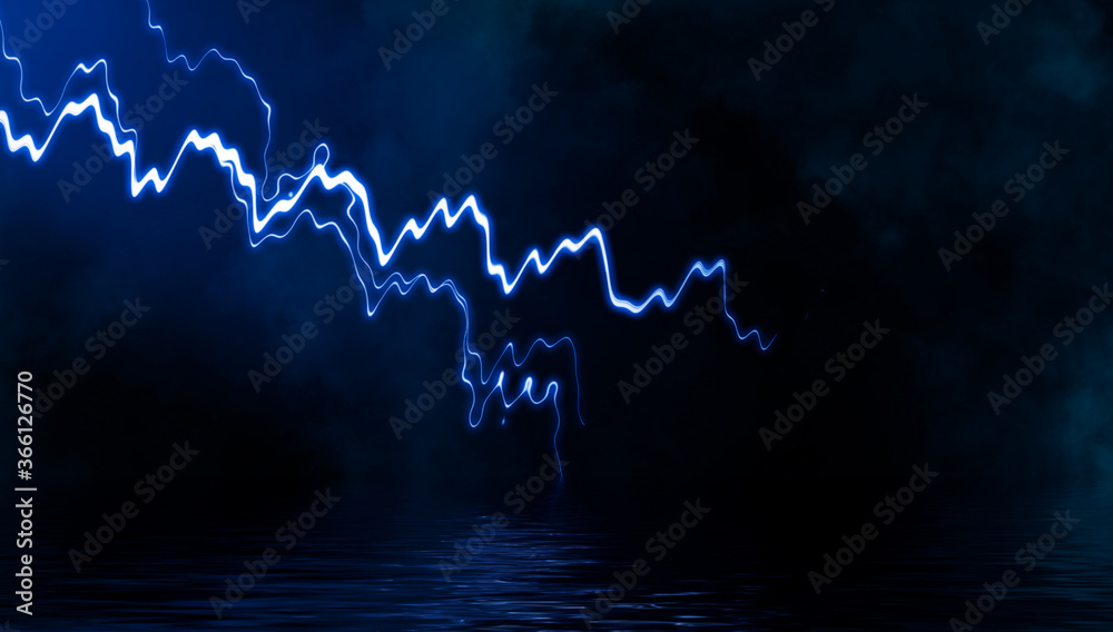 Abstract realistic blue nature lightning thunder background . Bright ...