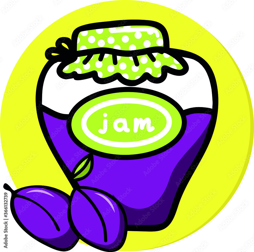 Jam, plum jam. Template, blank, vector illustration in a flat cartoon ...