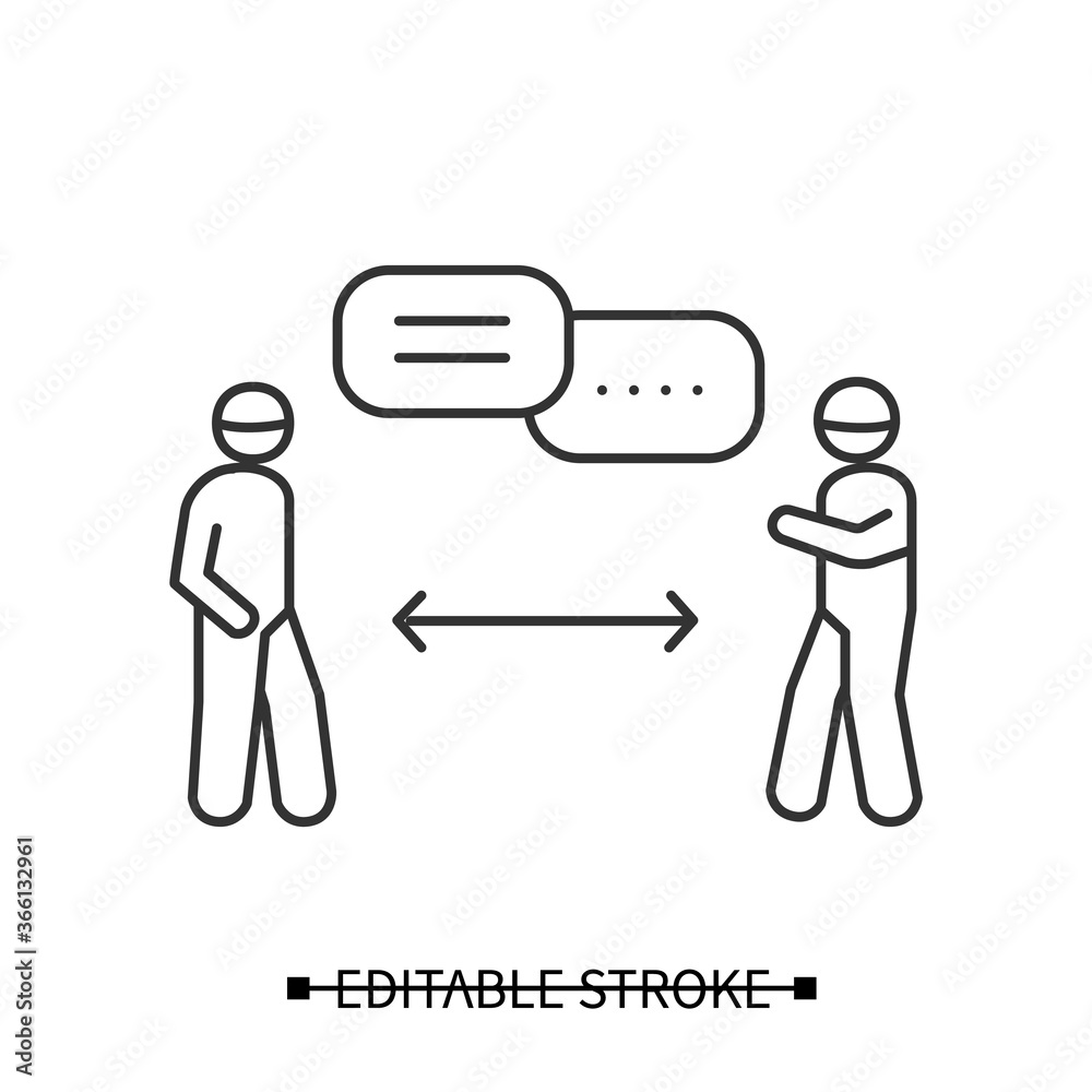 Safe communication distance icon. People chatting keeping social ...