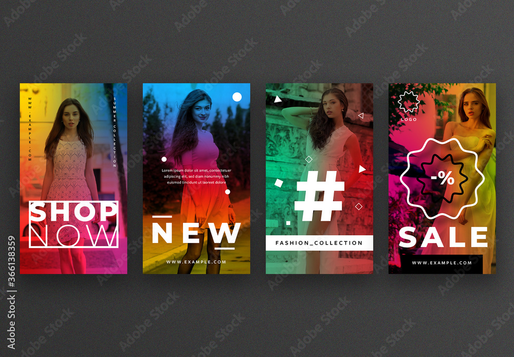 Social Media Story Layouts with Vivid Color Overlays Stock Template ...