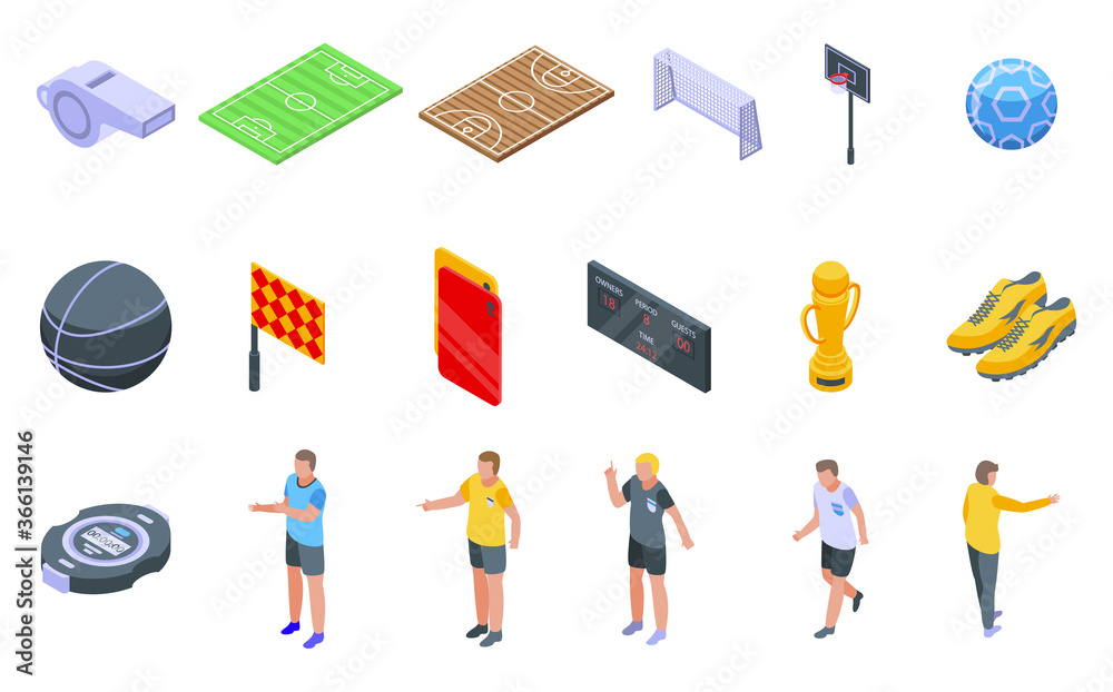 Referee icons set. Isometric set of referee vector icons for web design ...