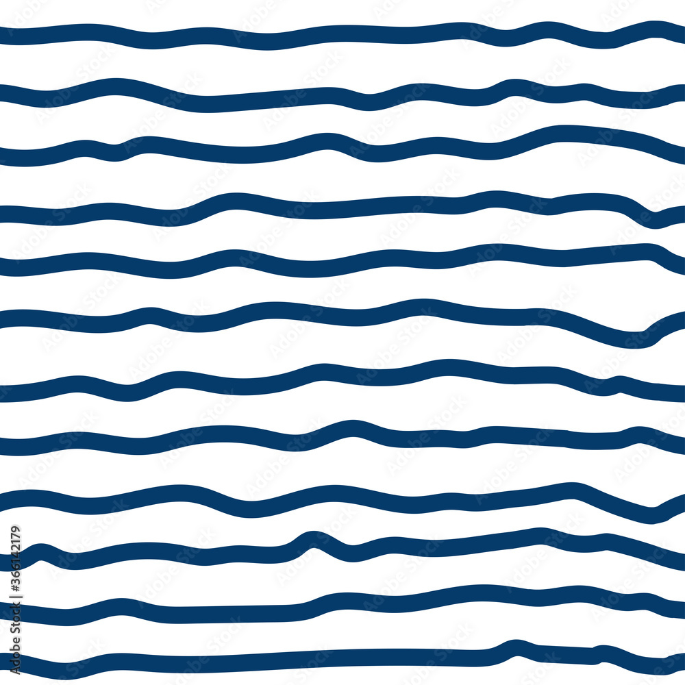 Seamless pattern with wavy dark blue stripes on white background ...