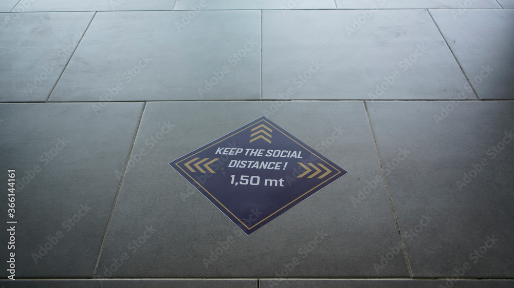 Store markings on the floor, keep a social distance. a marking on the ...