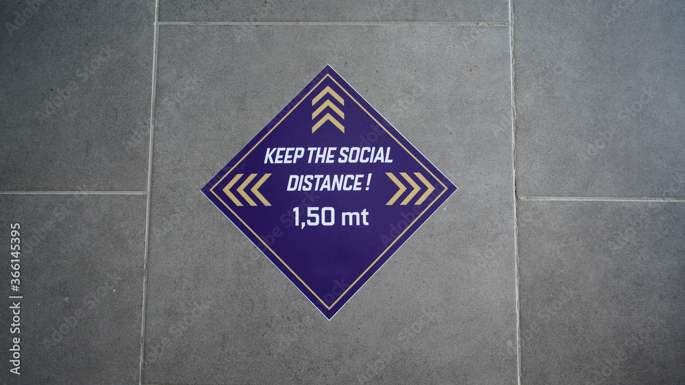 Store markings on the floor, keep a social distance. a marking on the ...