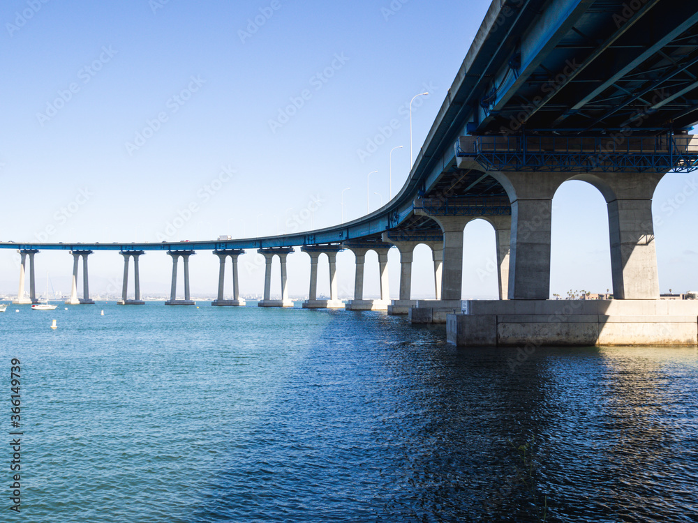 view of a very long bridge in summer on a clear sky summer day Stock ...