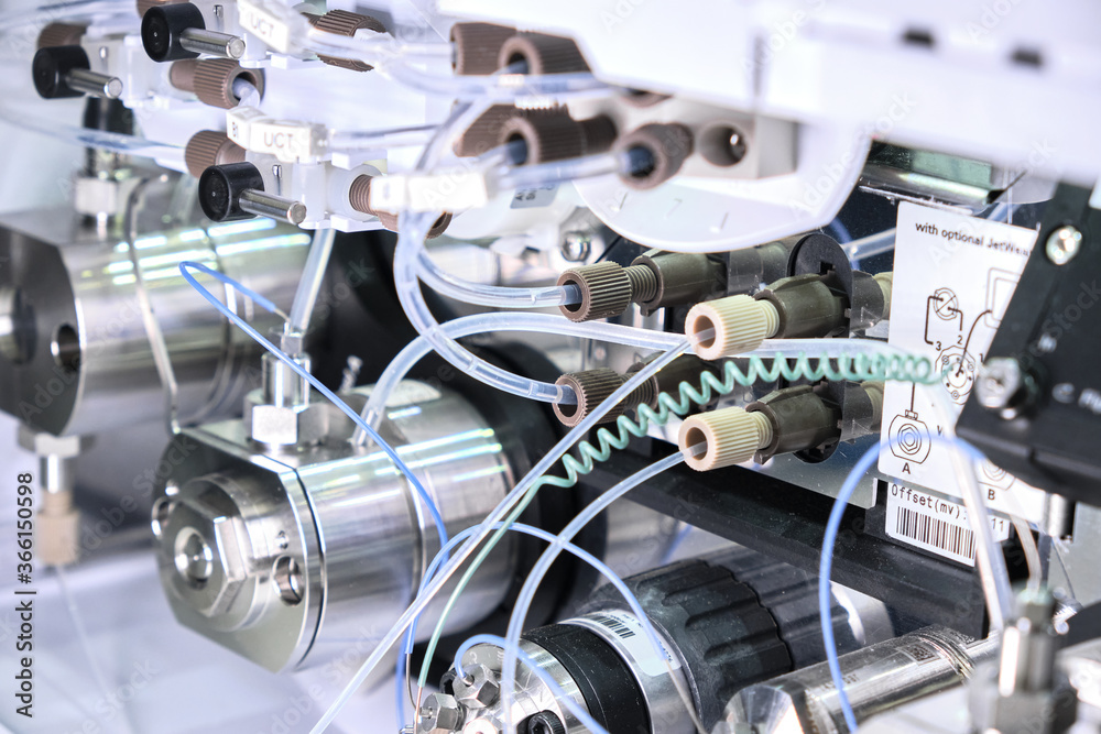 Binary pump in HPLC system. High performance liquid chromatography at ...