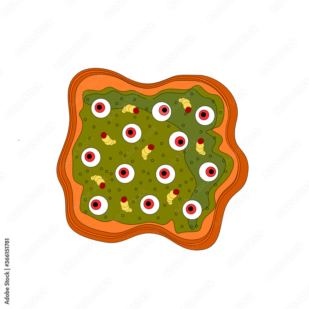 zombie pizza with eyes, maggots and swamp mud Stock Vector | Adobe Stock