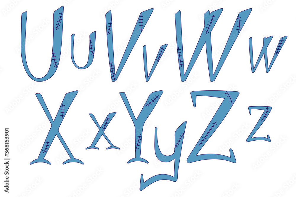 Stitched alphabet for halloween. Hand-drawn lettering in frankenstein ...