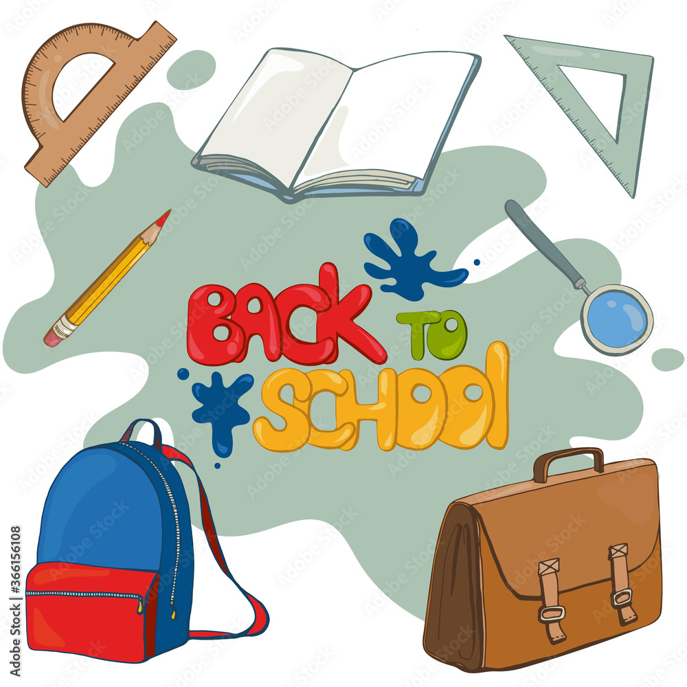 Cartoon color clip art set with school supplies Stock Vector | Adobe Stock