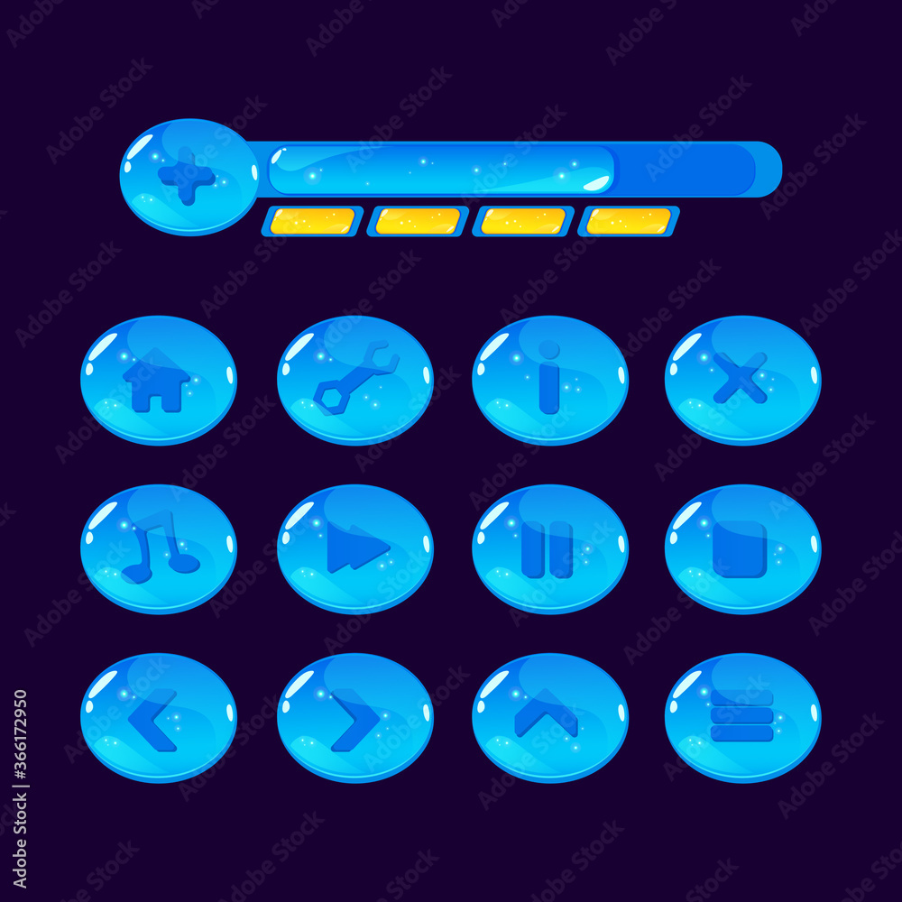 Buttons set. Vector GUI asset collection for game and app. UI kit asset ...