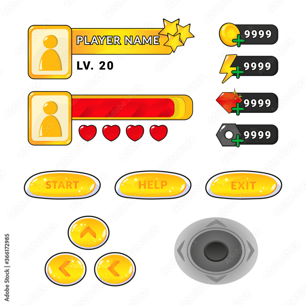Buttons set. Vector GUI asset collection for game and app. UI kit asset ...