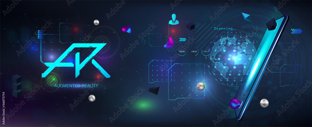 Augmented reality futuristic poster. Modern design smartphone app UI ...