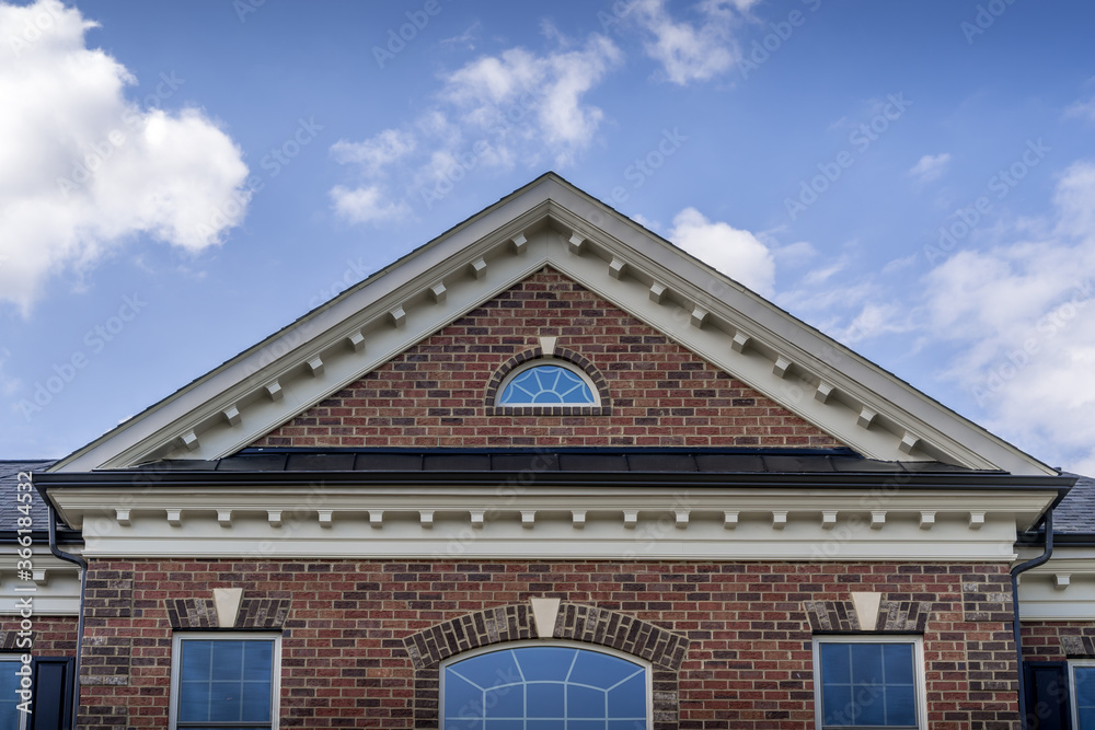Classic Greek style symmetrical shape gable pediment,decorated cornices ...