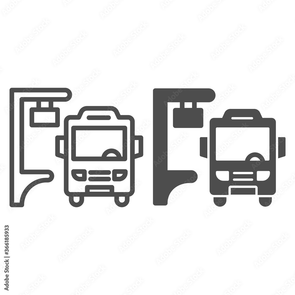 Bus stop line and solid icon, Public transport concept, Silhouette of ...