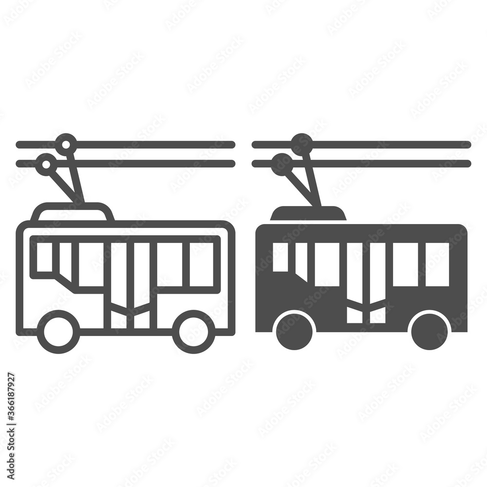 Trolleybus line and solid icon, Public transport concept, trackless ...