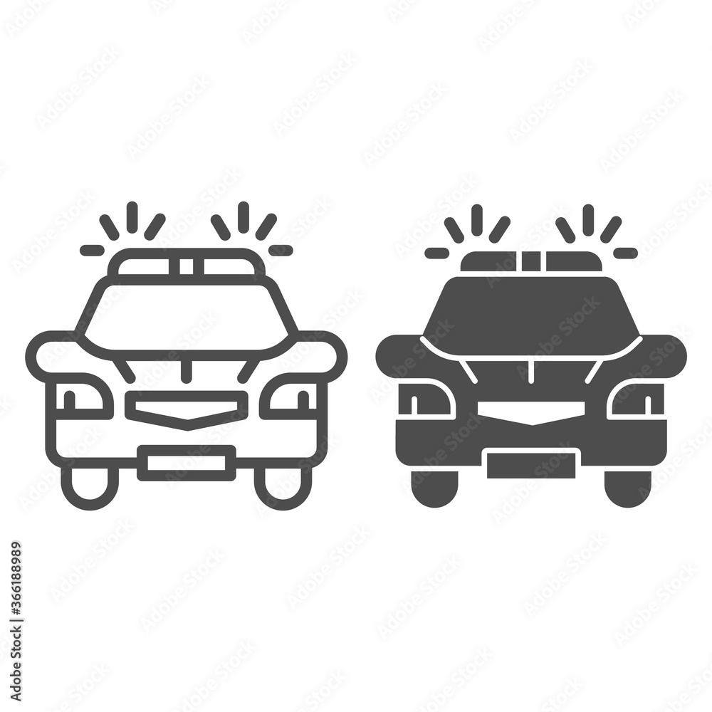 Police car line and solid icon, Public transport concept, police sign ...
