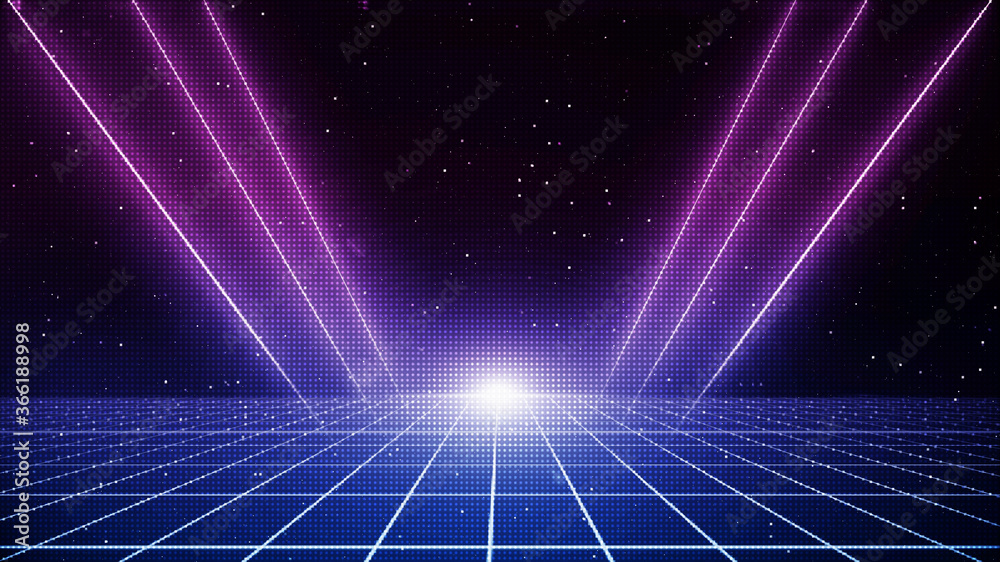 Retro cyberpunk style 80s Sci-Fi Background Futuristic with laser grid ...