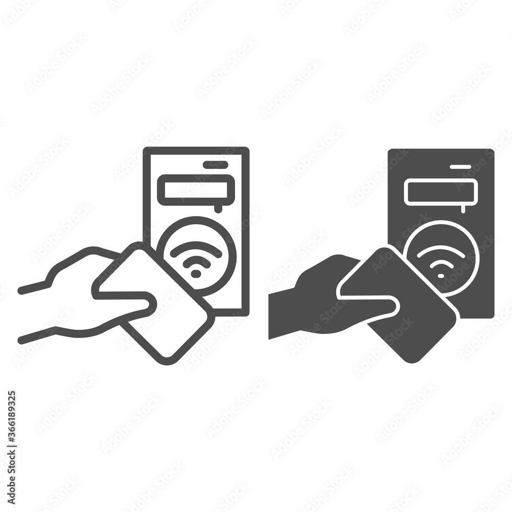 Ticket terminal for wireless payments line and solid icon, transport ...