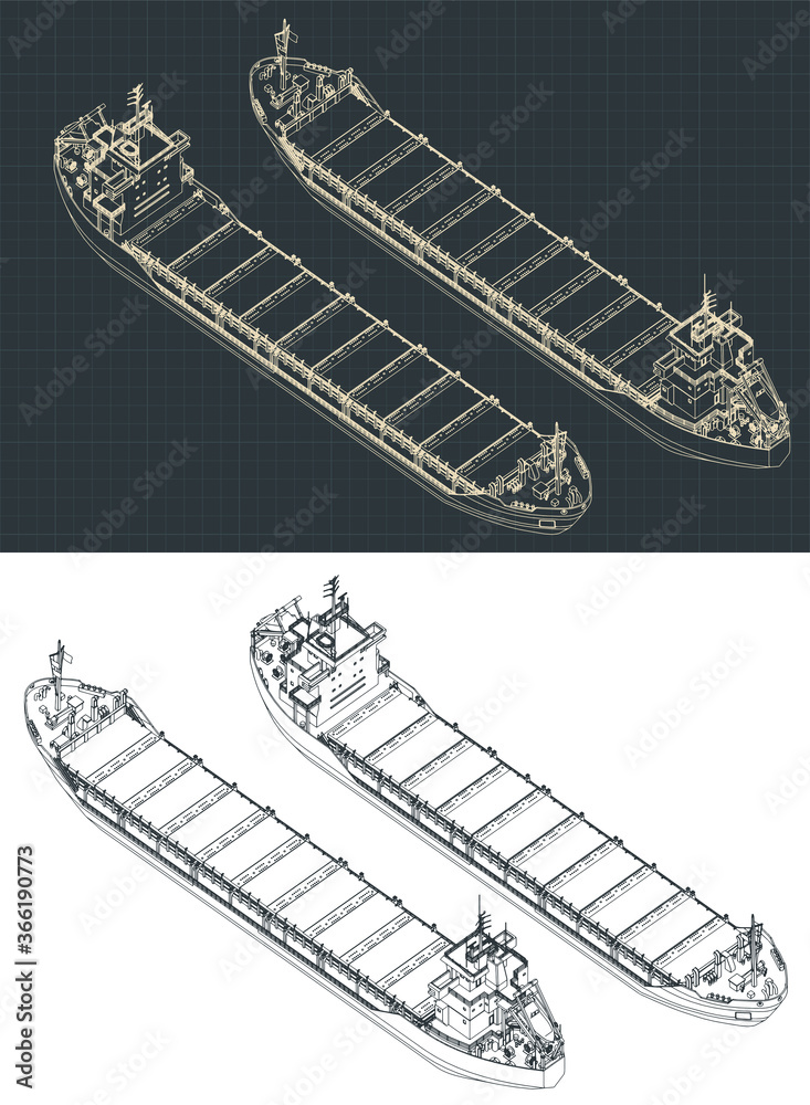 Dry cargo ship isometric drawings Stock Vector | Adobe Stock