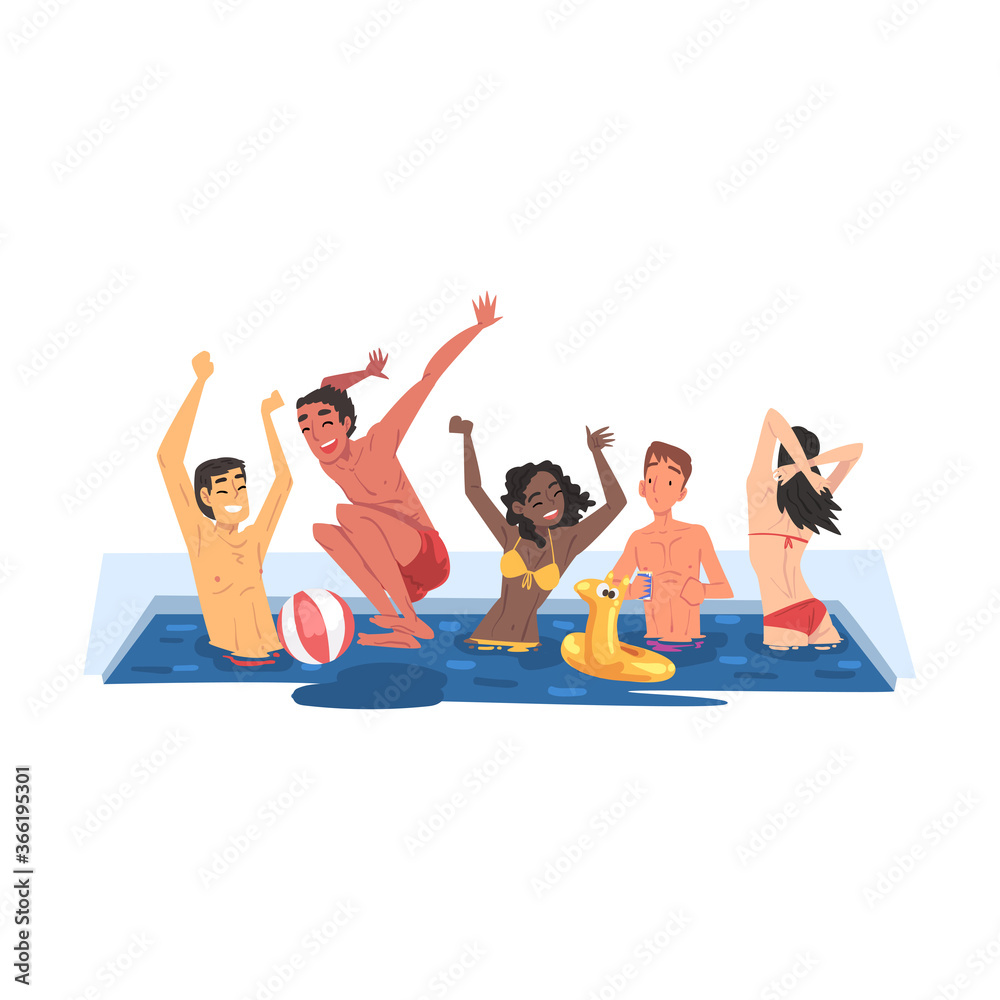 Swimming Pool Party, Happy Young Men and Women Having Fun Outdoors ...