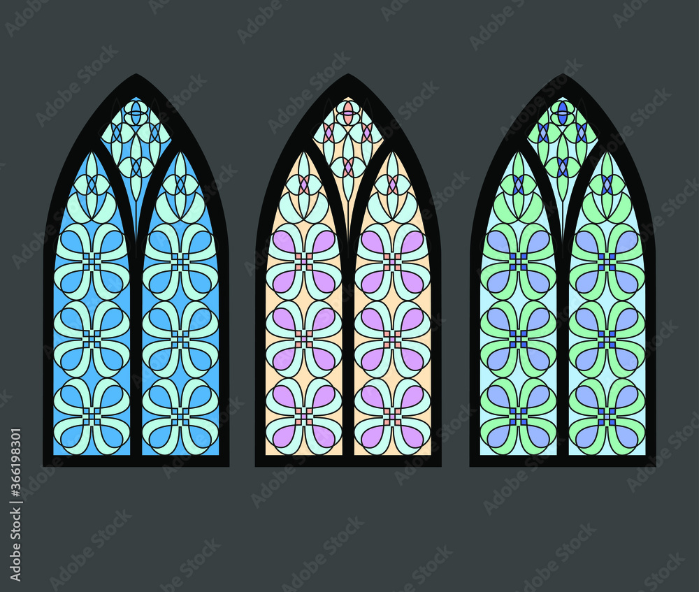 Vector illustration set of antique stained glass Windows made of ...