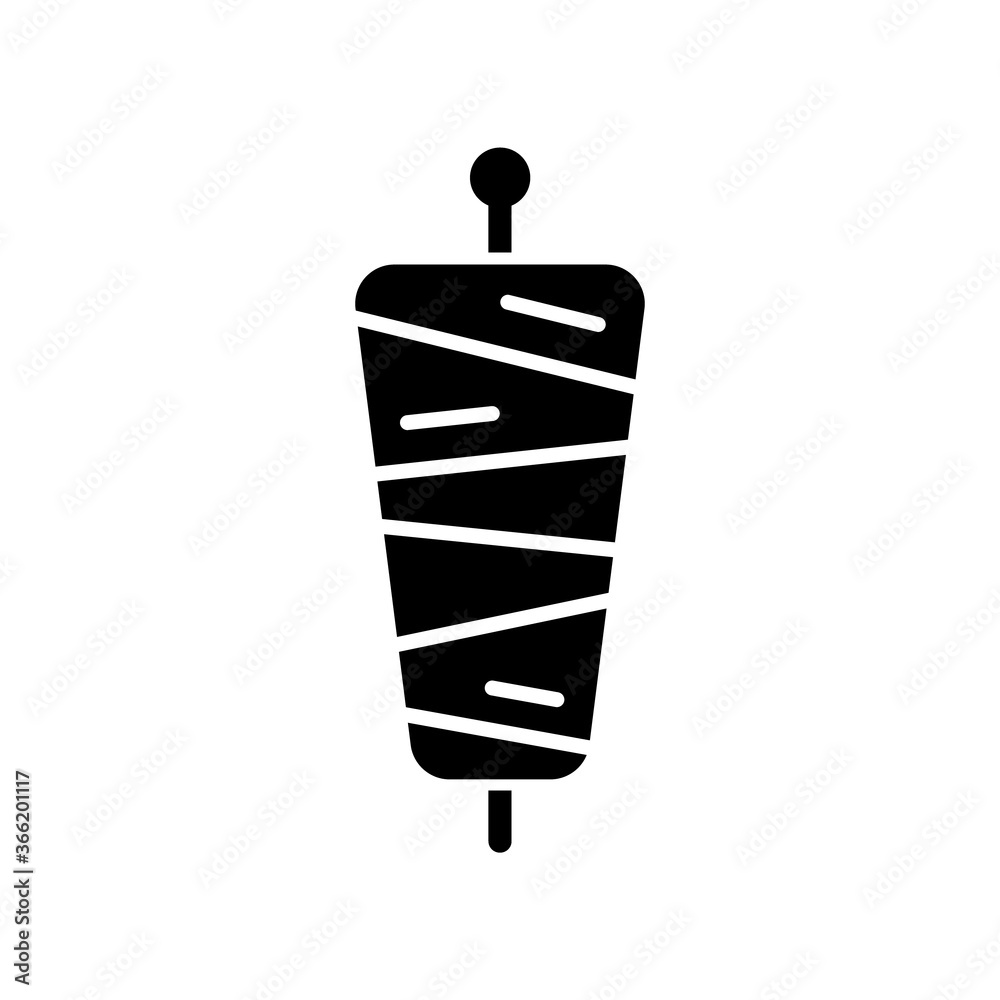 Cutout silhouette of Doner kebab icon. Outline logo of spit meat for shawarma. Black simple ...