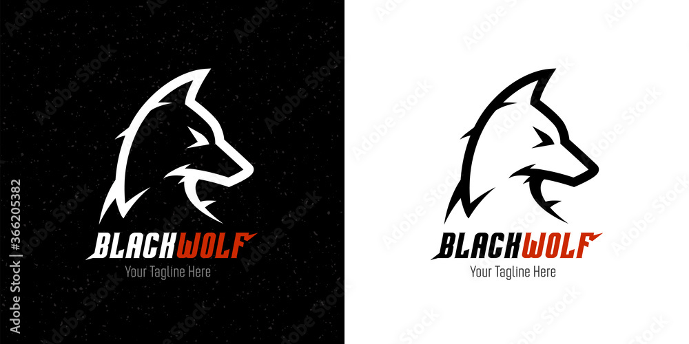 Black wolf logo template design. Abstract dangerous dog head symbol ...