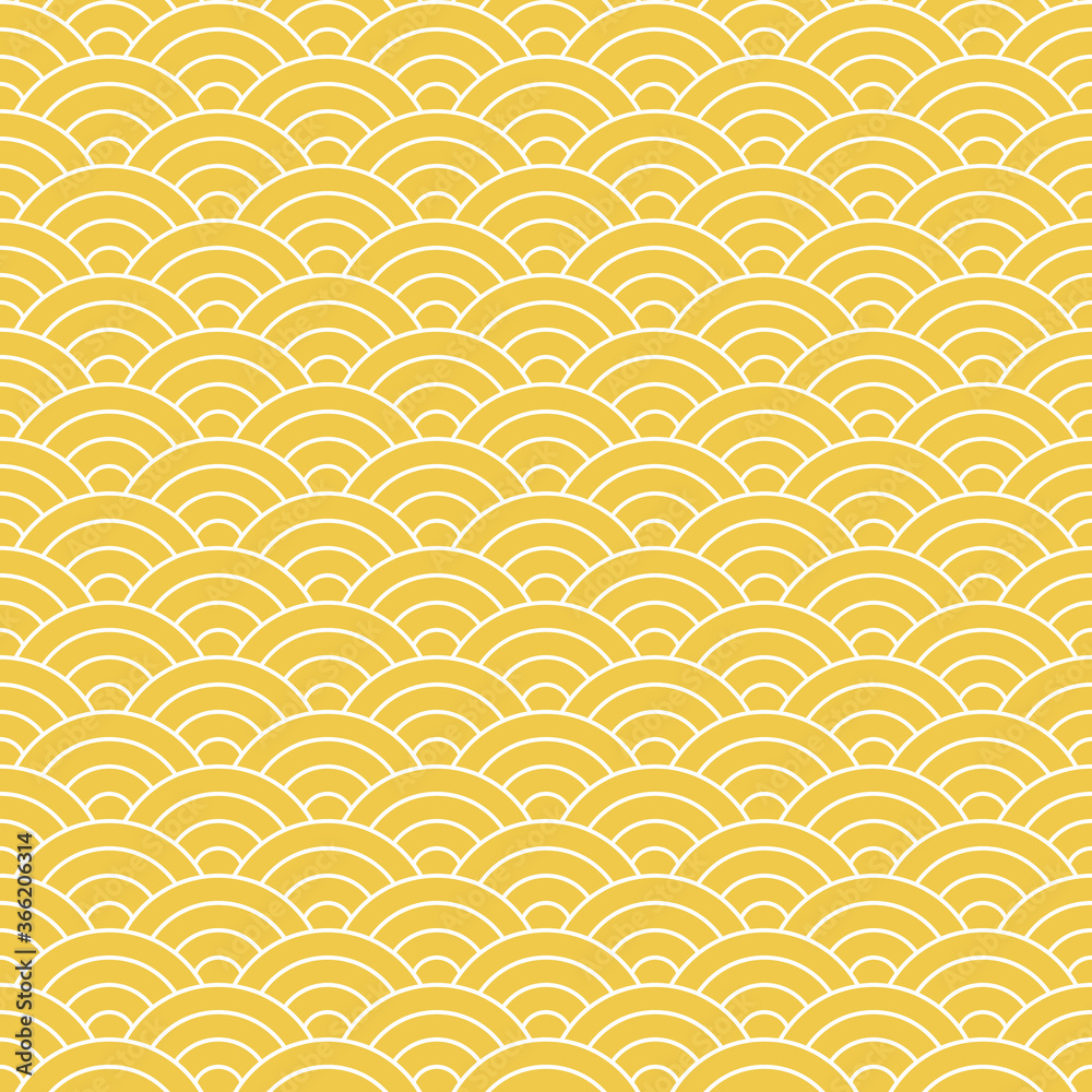 Japanese wave pattern. Seigaiha in yellow and white. Seamless ocean ...