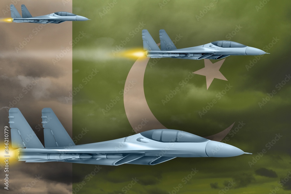 Pakistan air forces strike concept. Air planes attack on Pakistan flag ...