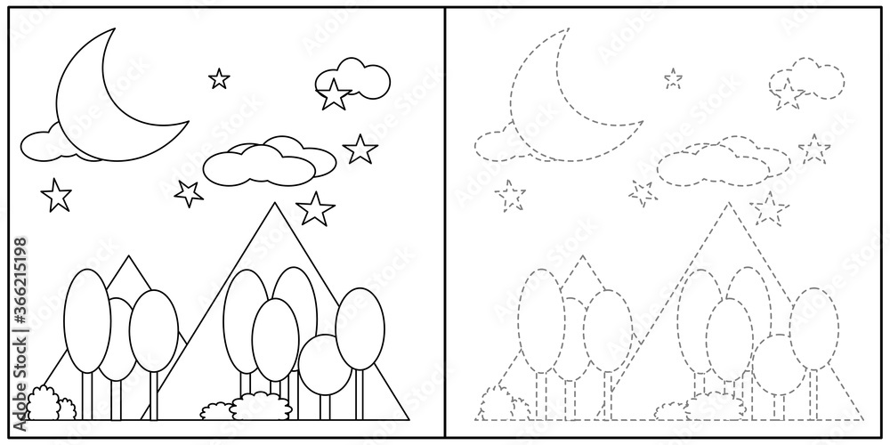 Illustrator vector of coloring book and trace practice for kids Stock ...