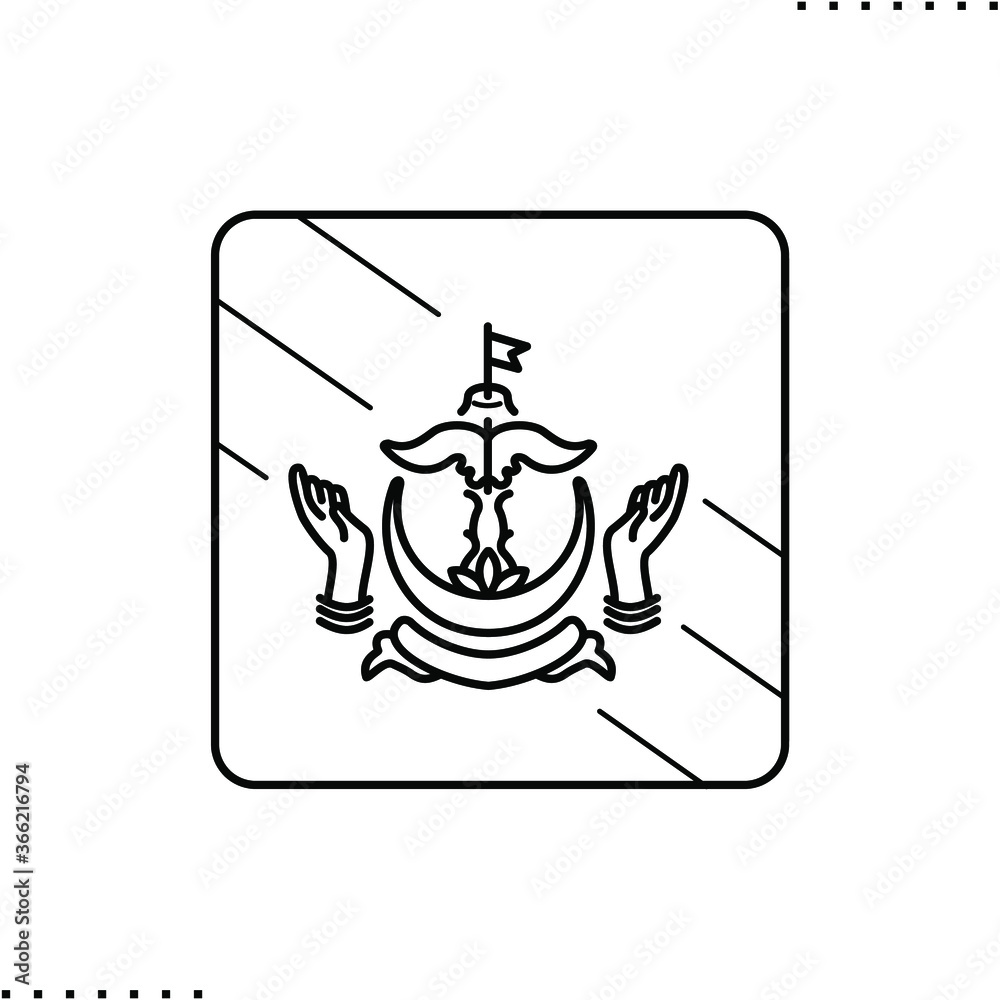 Brunei square flag, vector icon in outlines Stock Vector | Adobe Stock