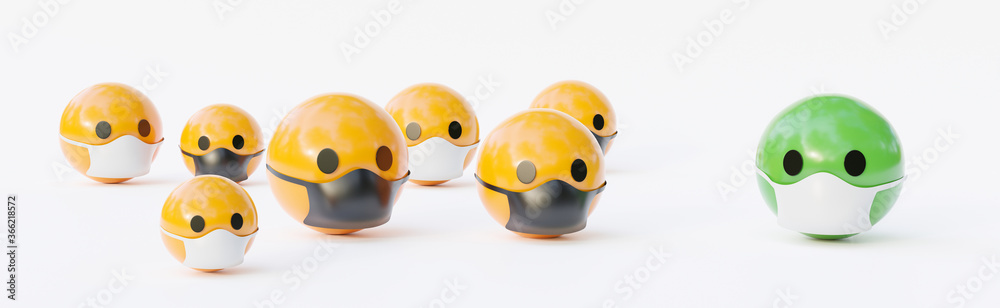 Yellow and face shape emoticons, showing the importance of wearing mask ...